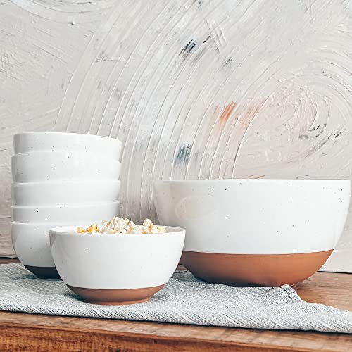 Mora Ceramic Small Dessert Bowls - 16oz, Set of 6 - Microwave, Oven and Dishwasher Safe, For Rice, Ice Cream, Soup, Snacks, Cereal, Chili, Side Dishes etc - Microwavable Kitchen Bowl, Vanilla White