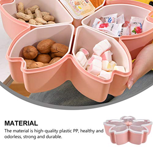 Cabilock Flower Snack Tray with Cherry Blossom Shape Fruits Box Compartment Dish Round Party Serving Tray Plastic Clear Fruits Veggie Plates Candy Container Pink