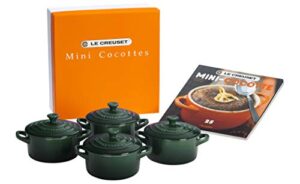 le creuset stoneware set of 4 mini cocottes with cookbook, 8 oz. each, artichaut