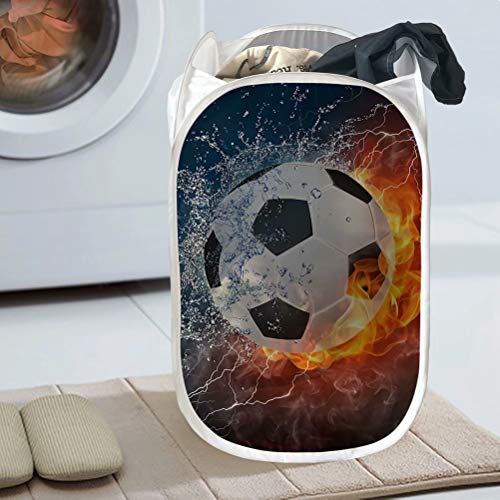 NDISTIN Deluxe Mesh Laundry Pop Up Hamper Soccer Design Rectangle Hampers Sport Style Flodable Durable Home Organization for Dormitory, Travel Polyester Fabric Collapsible Design 14.5x24.5in