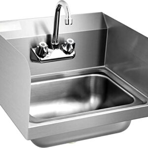 PETSITE Stainless Steel Sink for Washing with Faucet & Splash Guard, Commercial Wall Mount Sink for Home Kitchen 17 x 15 Inch