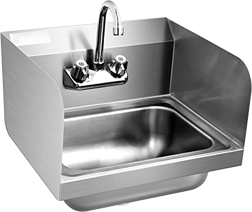 PETSITE Stainless Steel Sink for Washing with Faucet & Splash Guard, Commercial Wall Mount Sink for Home Kitchen 17 x 15 Inch