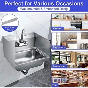 PETSITE Stainless Steel Sink for Washing with Faucet & Splash Guard, Commercial Wall Mount Sink for Home Kitchen 17 x 15 Inch