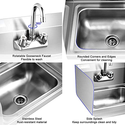 PETSITE Stainless Steel Sink for Washing with Faucet & Splash Guard, Commercial Wall Mount Sink for Home Kitchen 17 x 15 Inch