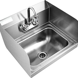 PETSITE Stainless Steel Sink for Washing with Faucet & Splash Guard, Commercial Wall Mount Sink for Home Kitchen 17 x 15 Inch