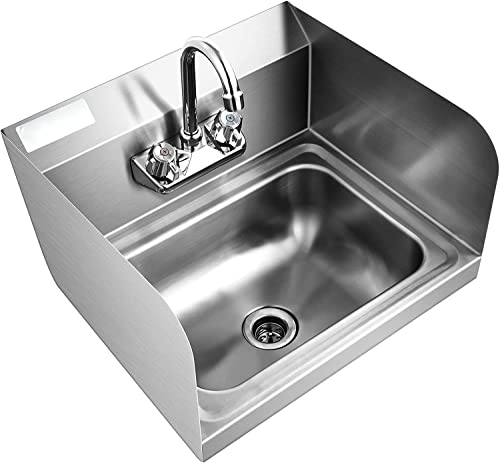 PETSITE Stainless Steel Sink for Washing with Faucet & Splash Guard, Commercial Wall Mount Sink for Home Kitchen 17 x 15 Inch