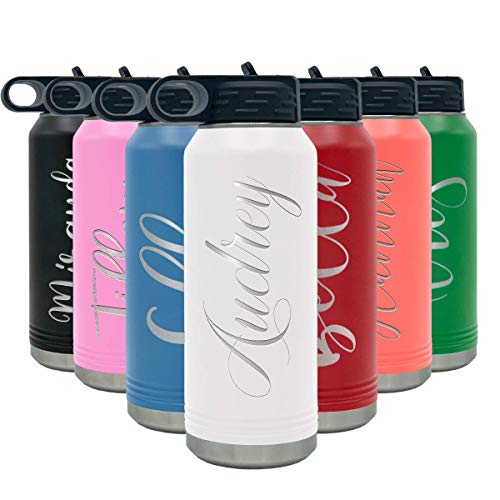 Personalized Bottles 32 oz with Straw White Matte Finish Engraved Customized Cup Gift Stainless Steel Vacuum Insulated