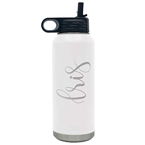 Personalized Bottles 32 oz with Straw White Matte Finish Engraved Customized Cup Gift Stainless Steel Vacuum Insulated