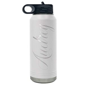 Personalized Bottles 32 oz with Straw White Matte Finish Engraved Customized Cup Gift Stainless Steel Vacuum Insulated