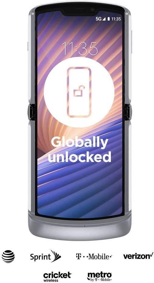 Moto Razr 5G 2020 (256GB, 8GB) 6.2" Flip P-OLED, Snapdragon 765 5G, 2800mAh Battery, 48MP Camera (Fully Unlocked for AT&T, T-Mobile, Verizon, Global) XT2071-2 Silver (Renewed)