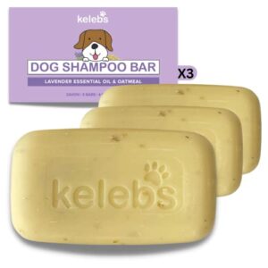 kelebs dog shampoo | allergies and itching | dog shampoo for sensitive skin | puppy shampoo | all natural dog soap bar with lavender oil & oatmeal | for smelly dogs, zero plastic vegan 3pcs