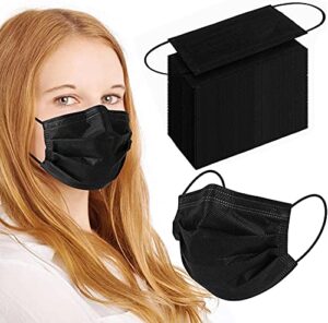 100pcs black disposable face mask, 3 ply black face masks with soft elastic ear loops