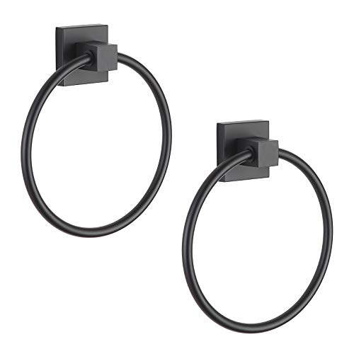 BVL Towel Ring Black, Hand Towel Holder Ring Hanger for Bathroom Kitchen ,Metal Round Towel Holder Wall Mounted Towel Rack,2 Pack 206322