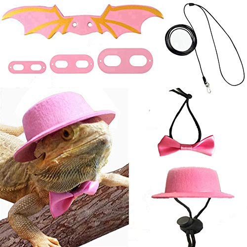 Valentine's Day Lizard Leash Harness Hat Bowtie Set - Bearded Dragon Valentine's Day Hat+Bowtie+3 Pack Reptile Harness Leash for Bearded Dragon Iguana Amphibians Small Animal Clothes Outfit (Pink)