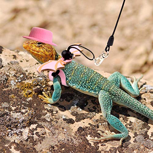 Valentine's Day Lizard Leash Harness Hat Bowtie Set - Bearded Dragon Valentine's Day Hat+Bowtie+3 Pack Reptile Harness Leash for Bearded Dragon Iguana Amphibians Small Animal Clothes Outfit (Pink)