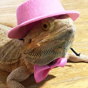 Valentine's Day Lizard Leash Harness Hat Bowtie Set - Bearded Dragon Valentine's Day Hat+Bowtie+3 Pack Reptile Harness Leash for Bearded Dragon Iguana Amphibians Small Animal Clothes Outfit (Pink)