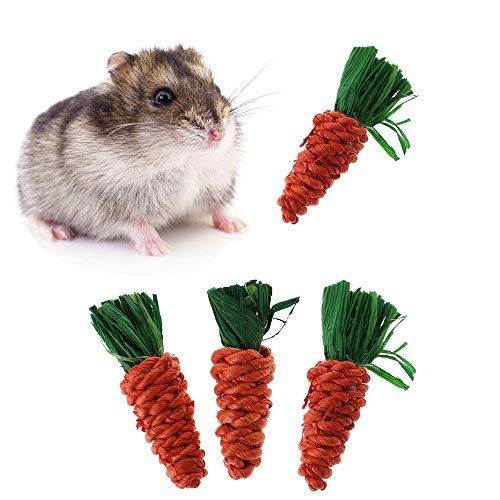 Szecl 3Pcs Carrot Rattan Hamster Chews for Teeth Grinding, Pet Mineral Chew Stone, Animals Bite Gnawing Treats for Rabbits Guinea Pigs Play Entertainment, Pet Cage Accessories Tooth Cleaning Tool