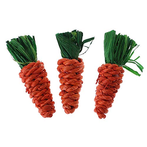 Szecl 3Pcs Carrot Rattan Hamster Chews for Teeth Grinding, Pet Mineral Chew Stone, Animals Bite Gnawing Treats for Rabbits Guinea Pigs Play Entertainment, Pet Cage Accessories Tooth Cleaning Tool