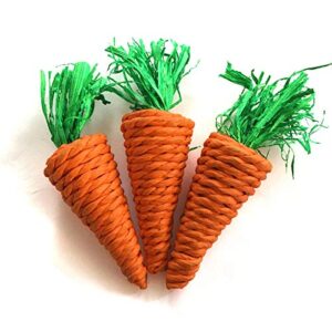 Szecl 3Pcs Carrot Rattan Hamster Chews for Teeth Grinding, Pet Mineral Chew Stone, Animals Bite Gnawing Treats for Rabbits Guinea Pigs Play Entertainment, Pet Cage Accessories Tooth Cleaning Tool