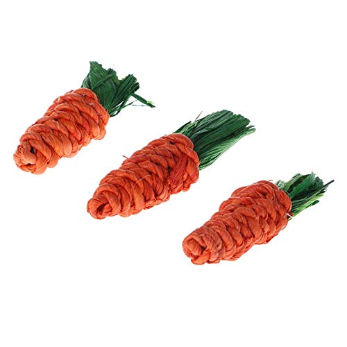 Szecl 3Pcs Carrot Rattan Hamster Chews for Teeth Grinding, Pet Mineral Chew Stone, Animals Bite Gnawing Treats for Rabbits Guinea Pigs Play Entertainment, Pet Cage Accessories Tooth Cleaning Tool