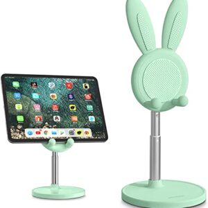 Cute Phone Stand, Adjustable Desktop Bunny Phone Stand Holder, Compatible with All Models of Mobile Phones Such as iPhone, Samsung and Tablets Under 12 Inches Green