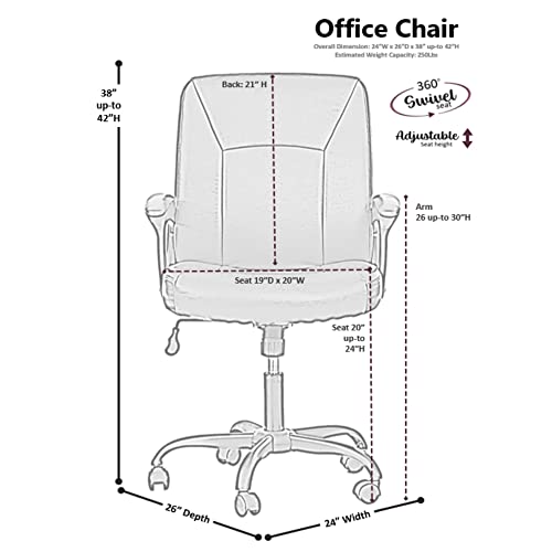 Poundex Adjustable Height Office Chair with Padded Armrests in Brown