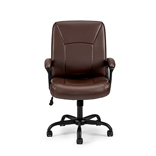 Poundex Adjustable Height Office Chair with Padded Armrests in Brown