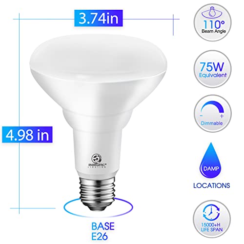 Energetic 6 Pack LED Flood Light Bulbs, 900LM, 11W=75W, Dimmable LED can Light Bulbs, Daylight 5000K, E26 Base, UL Listed, Damp Rated