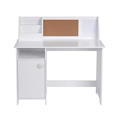 UTEX Kids Study Desk with Storage, Wooden Children School Study Table with Hutch and Storage Cabinet for 3-8 Years Girls Boys, Student's Study Computer Workstation Writing Table, White