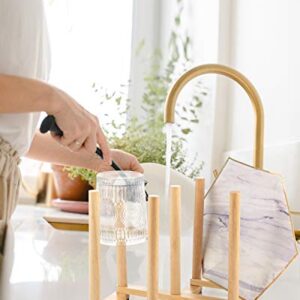 Woiworco Wooden Bottle Drying Rack, Nature Bamboo Retractable Cup Drying Rack and Mug Tree, Dish Drying Rack and Cup Drying Stander Holder for Cup, Cutting Board, Bowl, Plastic Bag Dryer Rack