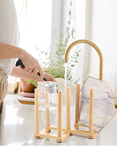 Woiworco Wooden Bottle Drying Rack, Nature Bamboo Retractable Cup Drying Rack and Mug Tree, Dish Drying Rack and Cup Drying Stander Holder for Cup, Cutting Board, Bowl, Plastic Bag Dryer Rack