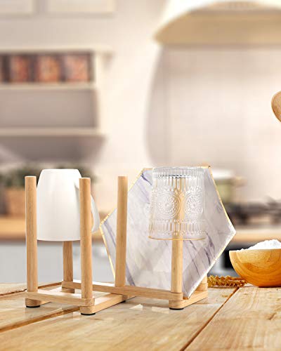 Woiworco Wooden Bottle Drying Rack, Nature Bamboo Retractable Cup Drying Rack and Mug Tree, Dish Drying Rack and Cup Drying Stander Holder for Cup, Cutting Board, Bowl, Plastic Bag Dryer Rack