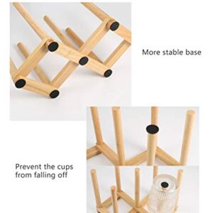 Woiworco Wooden Bottle Drying Rack, Nature Bamboo Retractable Cup Drying Rack and Mug Tree, Dish Drying Rack and Cup Drying Stander Holder for Cup, Cutting Board, Bowl, Plastic Bag Dryer Rack