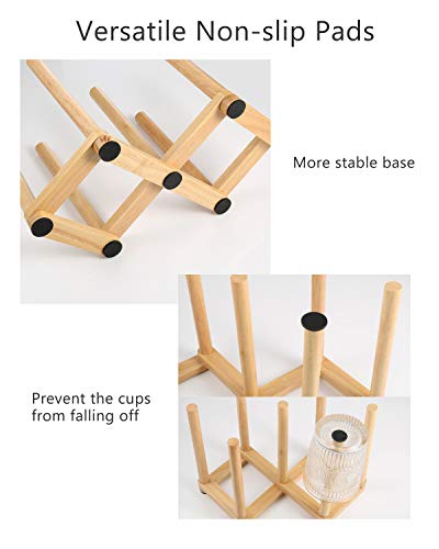 Woiworco Wooden Bottle Drying Rack, Nature Bamboo Retractable Cup Drying Rack and Mug Tree, Dish Drying Rack and Cup Drying Stander Holder for Cup, Cutting Board, Bowl, Plastic Bag Dryer Rack