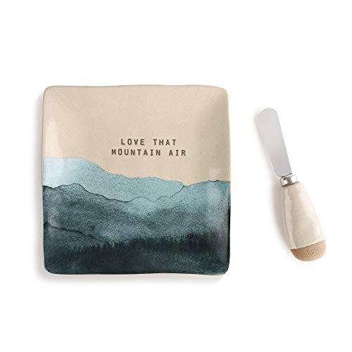 Demdaco Love That Mountain Air Sky Blue 6 x 6 Stoneware Decorative Serving Plate with Spreader