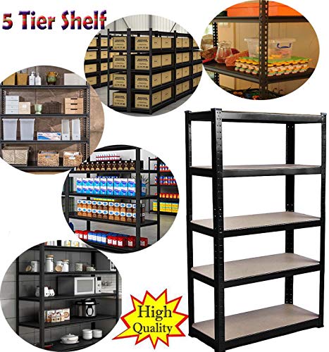 Heavy Duty Metal Shelving Rack Unit 5 Tier Garage Storage Shelf Unit - 59" x 28" x 12", Black, Boltless Shelving Unit for Workshop/Shed/Office