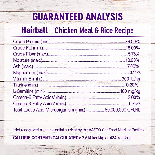 Wellness Complete Health Natural Hairball Control Chicken Meal & Rice Recipe Dry Cat Food, 5 Pound Bag