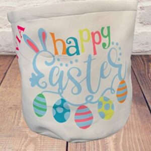 Personalized Easter Baskets for Kids Empty - Bucket for Egg Hunting - Custom Name - Canvas Pail with Handles