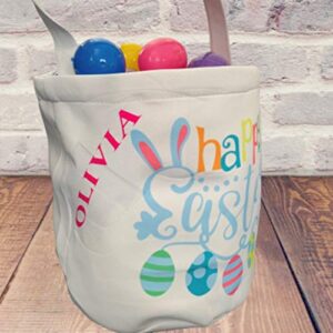 Personalized Easter Baskets for Kids Empty - Bucket for Egg Hunting - Custom Name - Canvas Pail with Handles