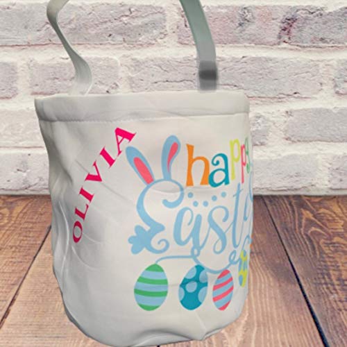 Personalized Easter Baskets for Kids Empty - Bucket for Egg Hunting - Custom Name - Canvas Pail with Handles