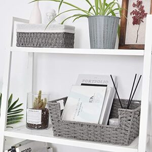 StorageWorks Round Paper Rope Storage Basket, Hand-Woven Open-Front Bin with Handles, Gray, 2-Pack