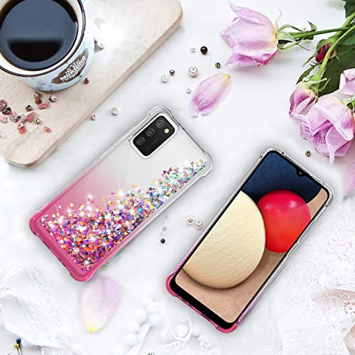 YZOK for Samsung A02S Case,Galaxy A02S Case,with HD Screen Protector,Shockproof Protective Clear Case for Girls Women,Bling Sparkle Quicksand Hard Shell TPU Case for Samsung A02S, Gradient Pink