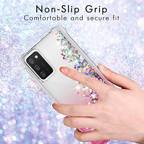 YZOK for Samsung A02S Case,Galaxy A02S Case,with HD Screen Protector,Shockproof Protective Clear Case for Girls Women,Bling Sparkle Quicksand Hard Shell TPU Case for Samsung A02S, Gradient Pink