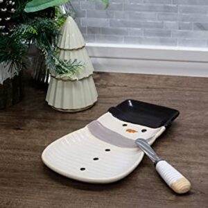 DEMDACO Whitewash Snowman with Top hat 6 x 11 Stoneware Decorative Serving Plate with Spreader