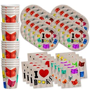 Books Book Club Birthday Party Supplies Set Plates Napkins Cups Tableware Kit for 16