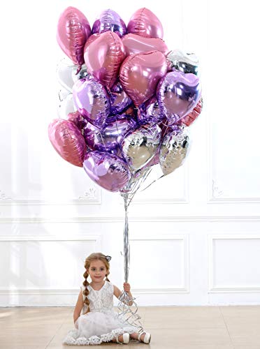 30 pcs Heart Balloons 18" Foil Love Balloons Mylar Balloons Silver heart balloons Valentines Day Decorations Balloons for Valentines Day Propose Marriage Wedding Party Wedding