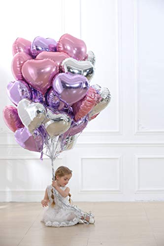 30 pcs Heart Balloons 18" Foil Love Balloons Mylar Balloons Silver heart balloons Valentines Day Decorations Balloons for Valentines Day Propose Marriage Wedding Party Wedding