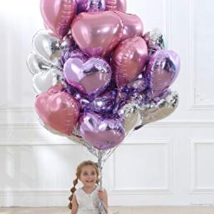 30 pcs Heart Balloons 18" Foil Love Balloons Mylar Balloons Silver heart balloons Valentines Day Decorations Balloons for Valentines Day Propose Marriage Wedding Party Wedding