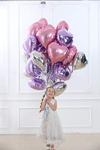 30 pcs Heart Balloons 18" Foil Love Balloons Mylar Balloons Silver heart balloons Valentines Day Decorations Balloons for Valentines Day Propose Marriage Wedding Party Wedding