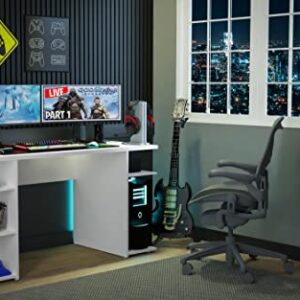 Madesa Gaming Computer Desk with 5 Shelves, Cable Management and Large Monitor Stand, Wood, 24" D x 53" W x 29" H - White